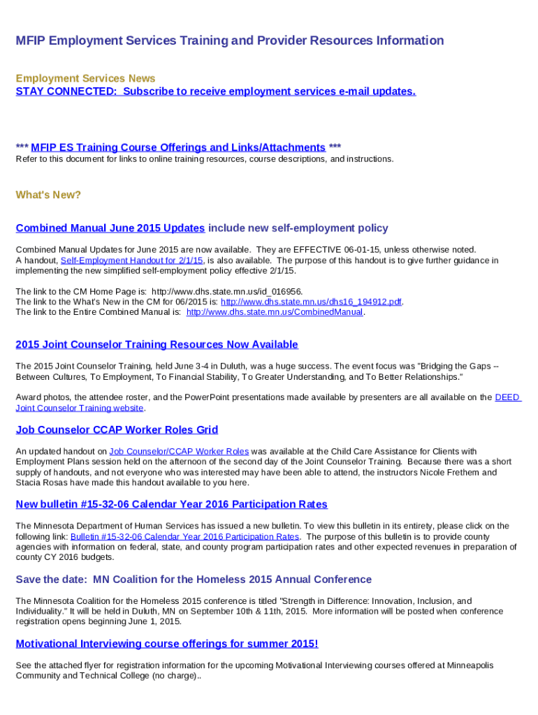 MFIP Employment Services Training and Provider Resources ... Doc ...