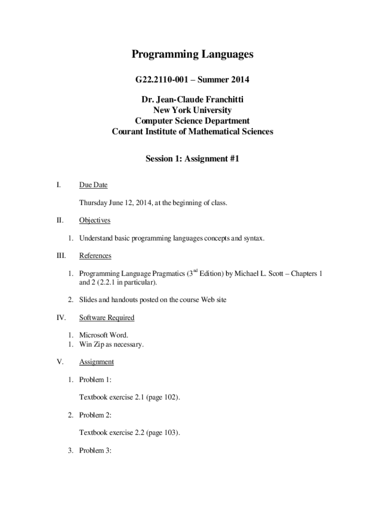 Fillable Online Programming Languages Assignment 1 Fax Email Print Pdffiller