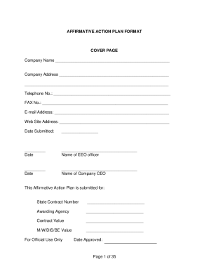 Fillable Online AFFIRMATIVE ACTION PLAN FORMAT COVER PAGE Fax Email ...