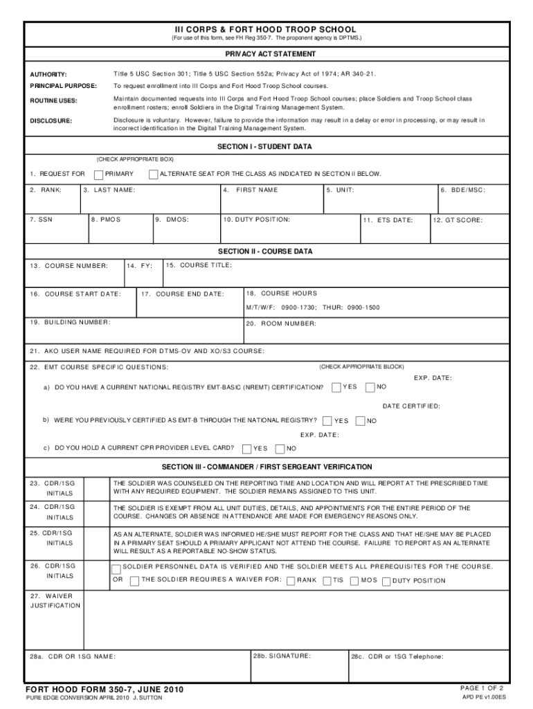 Fillable Online FH Form 350-7, PG 1 Fax Email Print - pdfFiller
