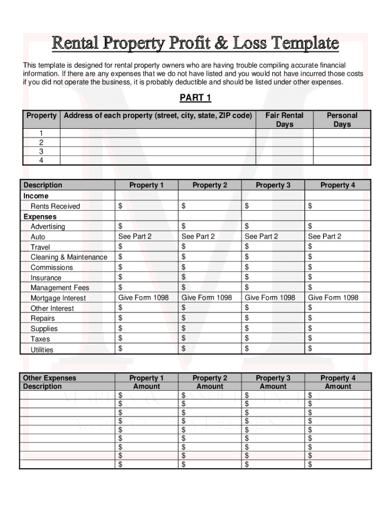 Fillable Online Rental Property Profit & Loss Template Fax Email Print ...