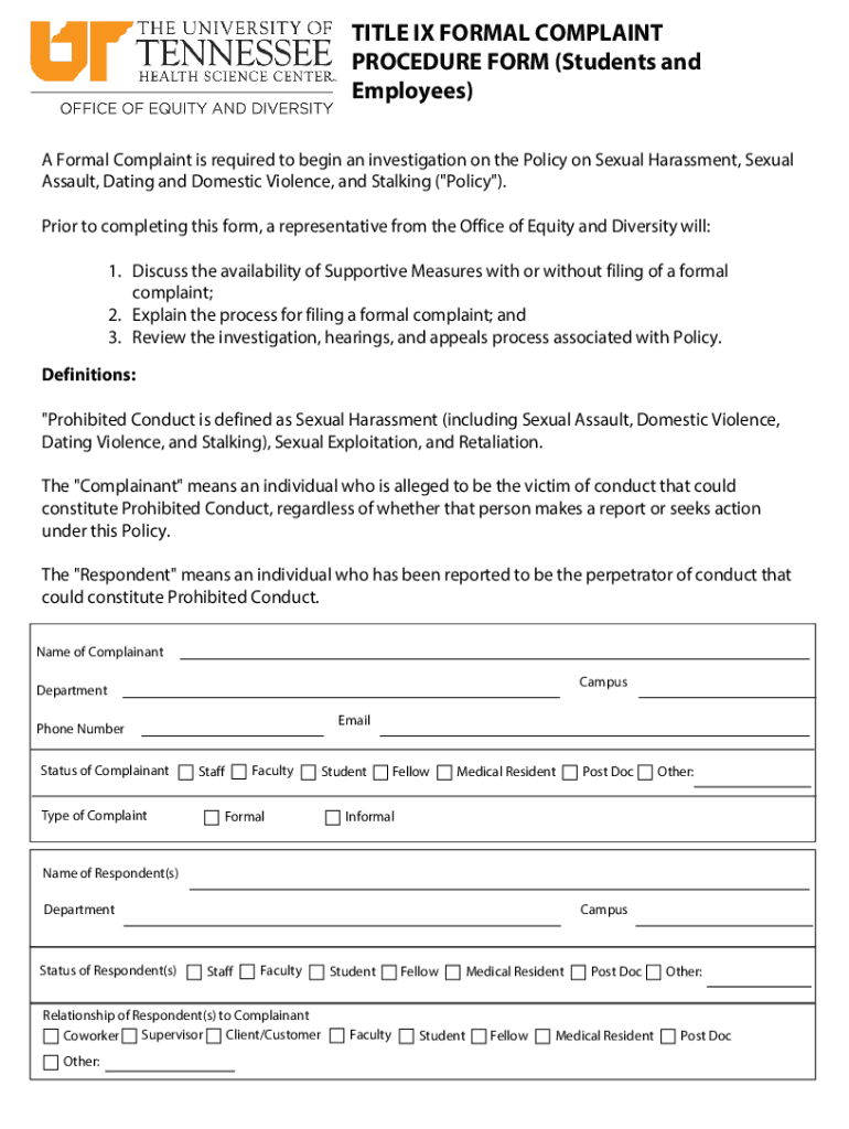 Fillable Online TITLE IX FORMAL COMPLAINT PROCEDURE FORM (Students Fax ...