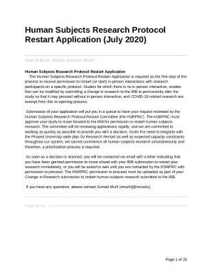 Human Subjects Research Protocol Restart Application (July ... Doc ...