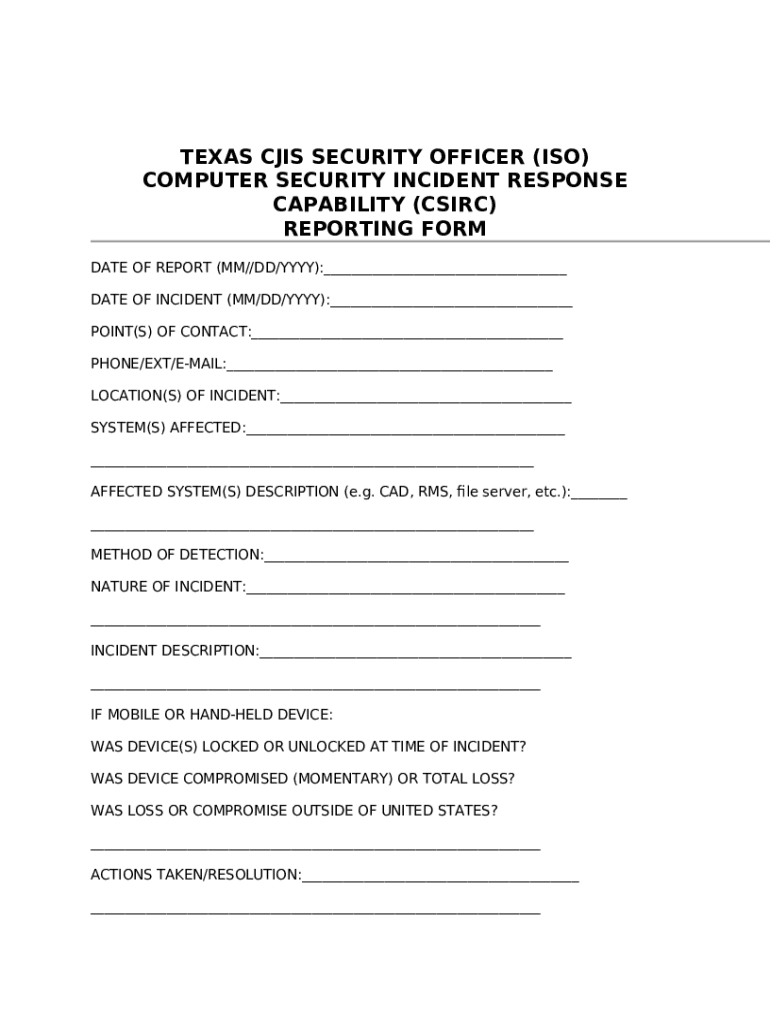 TEXAS CJIS SECURITY OFFICER (ISO) Doc Template | pdfFiller
