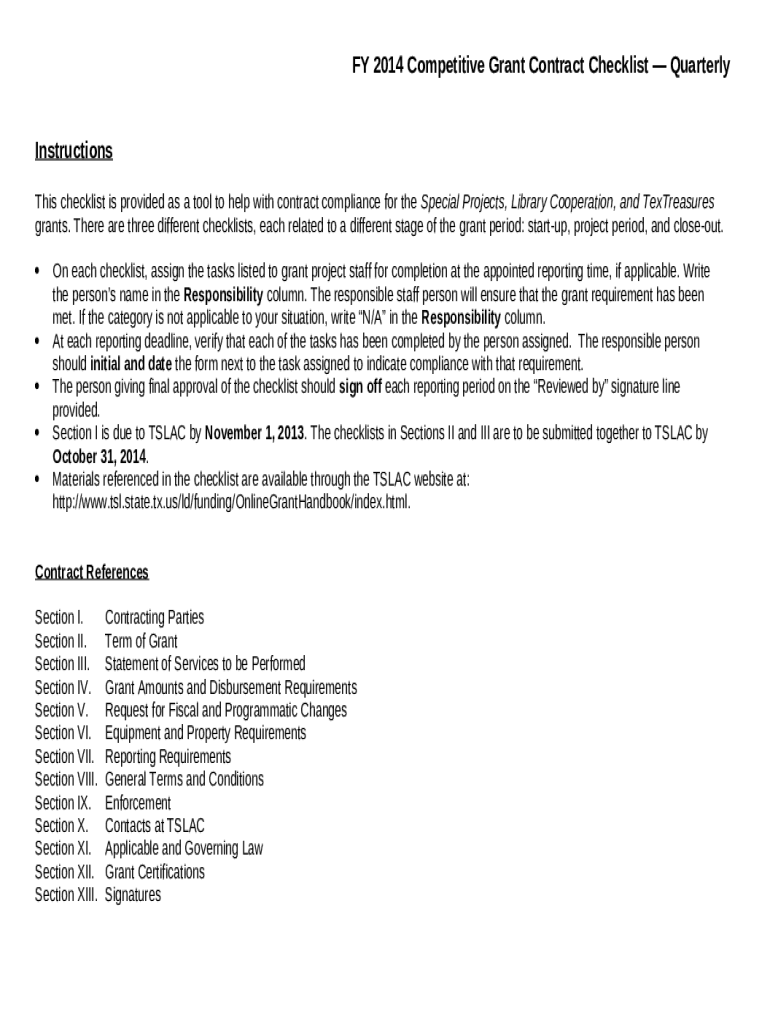 TSLAC Grant Contract Checklist - Texas State Library And ... Doc ...