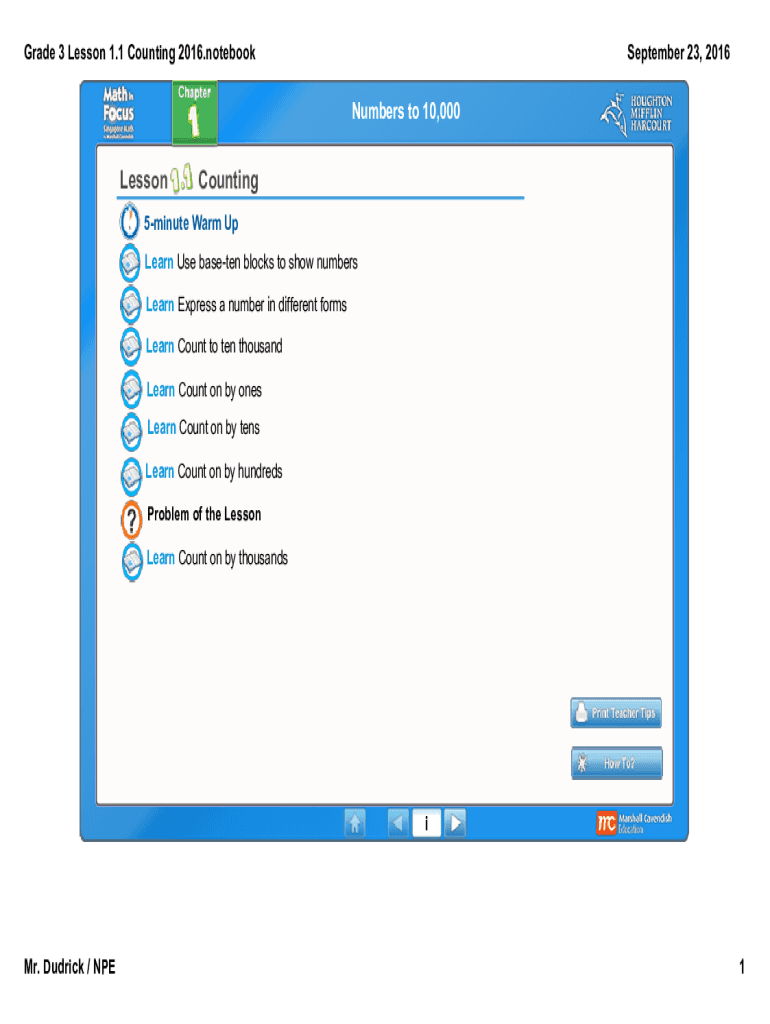 Fillable Online Grade 3 Lesson 1.1 Counting 2016.notebook. SMART Board ...