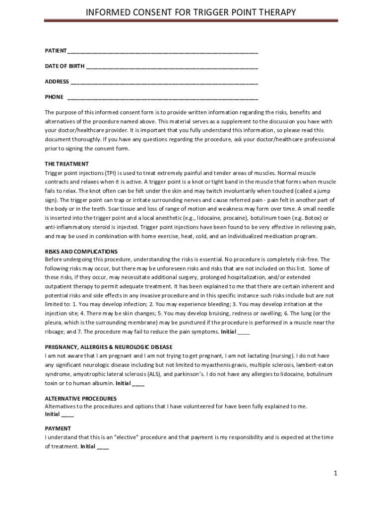 Fillable Online INFORMED CONSENT FOR TRIGGER POINT THERAPY Fax Email ...
