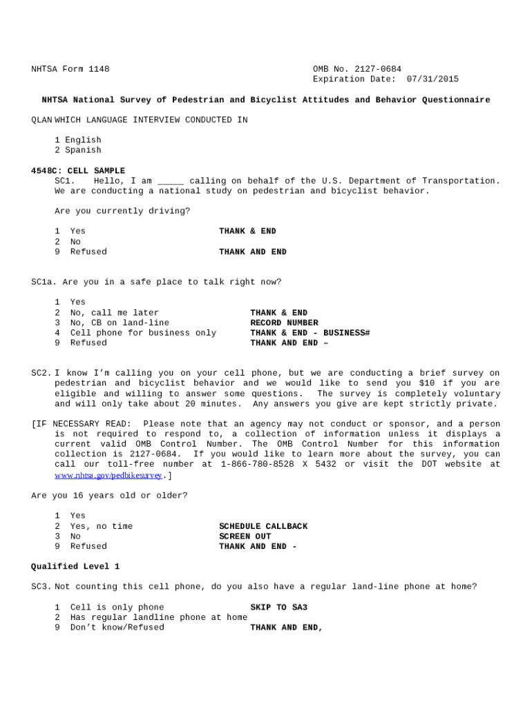NHTSA 1148OMB No Doc Template | pdfFiller