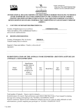 Fillable Online Import and Export INTERNATIONAL HEALTH CERTIFICATE FOR ...