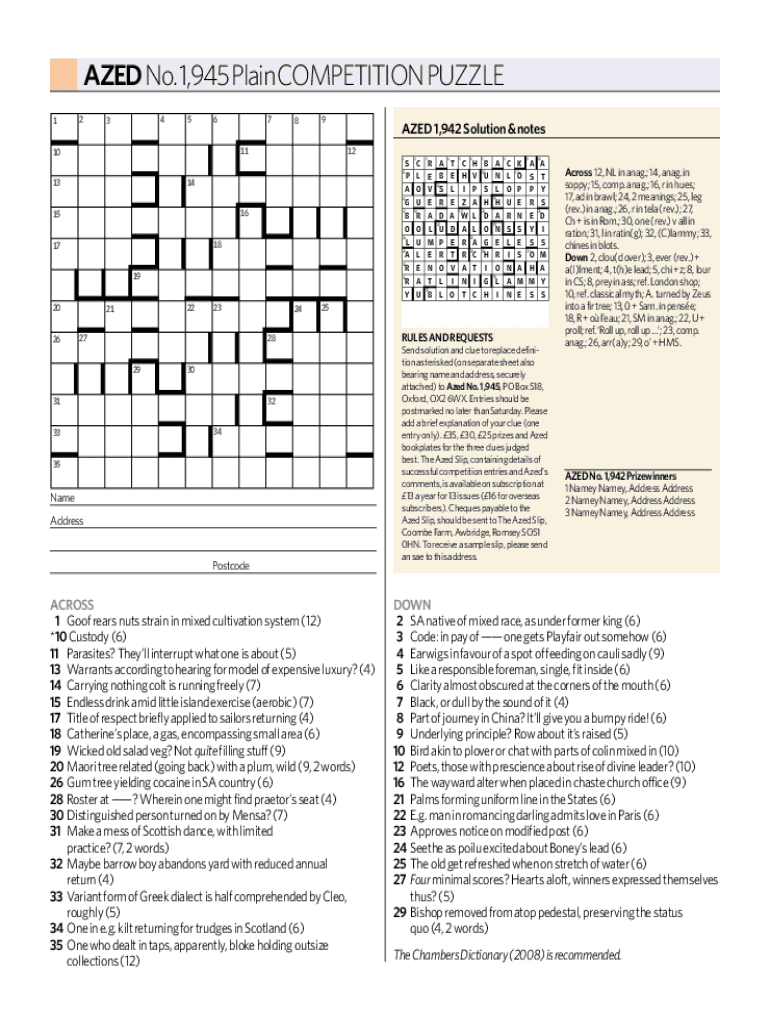 Fillable Online image guardian co AZED No. 1,945 Plain COMPETITION ...