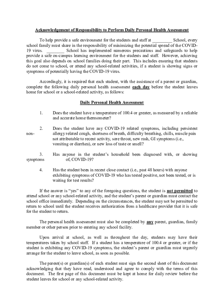 Fillable Online Acknowledgement of Responsibility to Perform Daily ... Fax Email Print - pdfFiller
