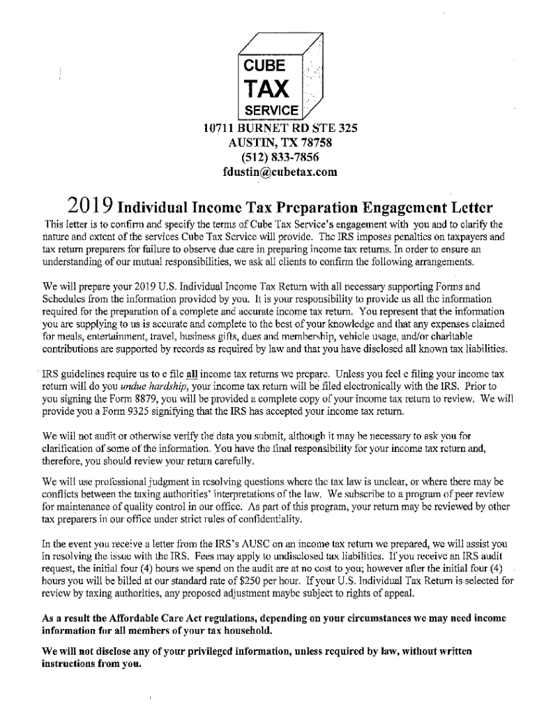 2019 Form TX Cube Tax Service Individual Income Tax Preparation 