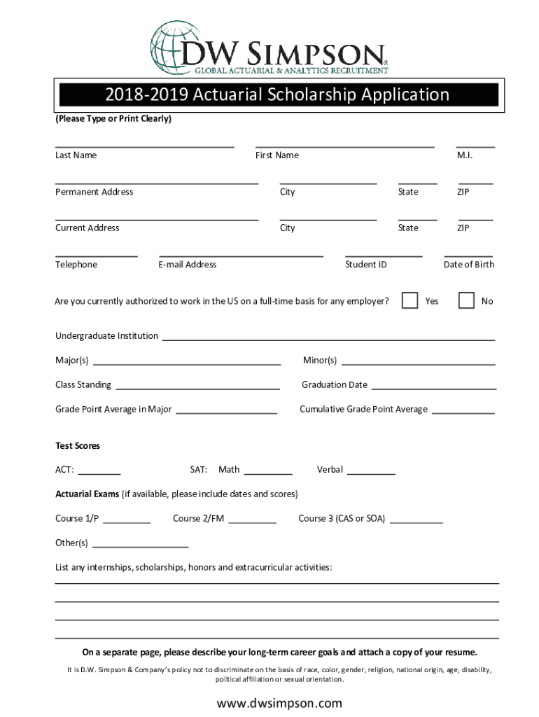 Fillable Online 2018-2019 Actuarial Scholarship Application Fax Email Print - pdfFiller