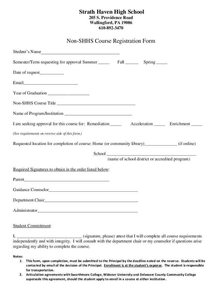 Fillable Online Non-SHHS Course Registration Form Fax Email Print ...