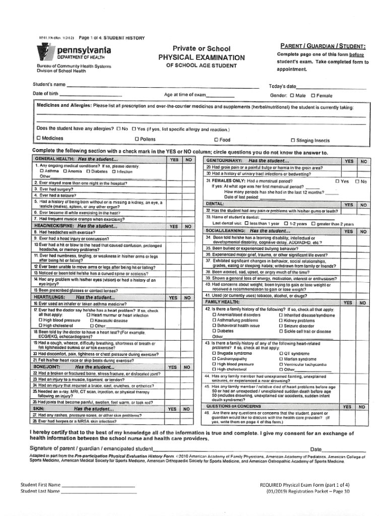 Fillable Online PA Dept. of Health - Physical Examination Form Fax ...