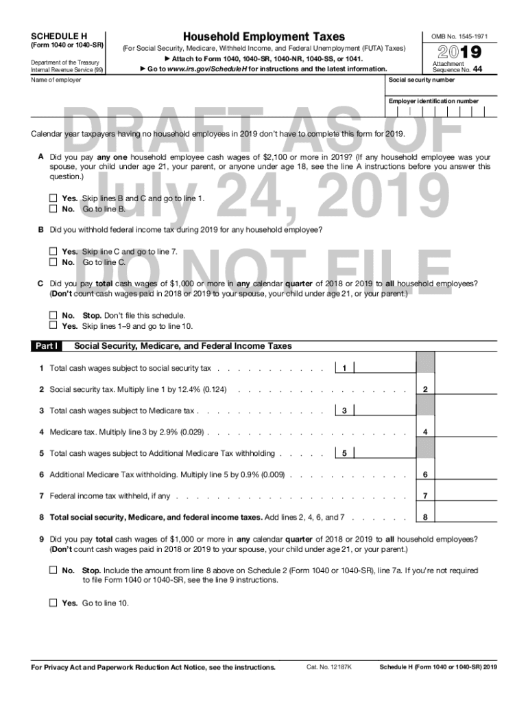 Fillable Online 2019 Schedule H (Form 1040 or 1040-SR). Household ...