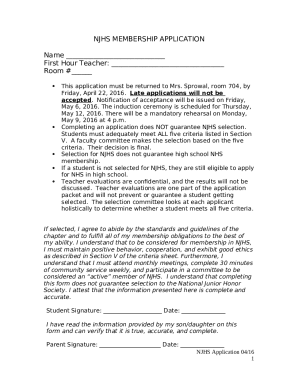 NJHS MEMBERSHIP APPLICATION Doc Template | pdfFiller