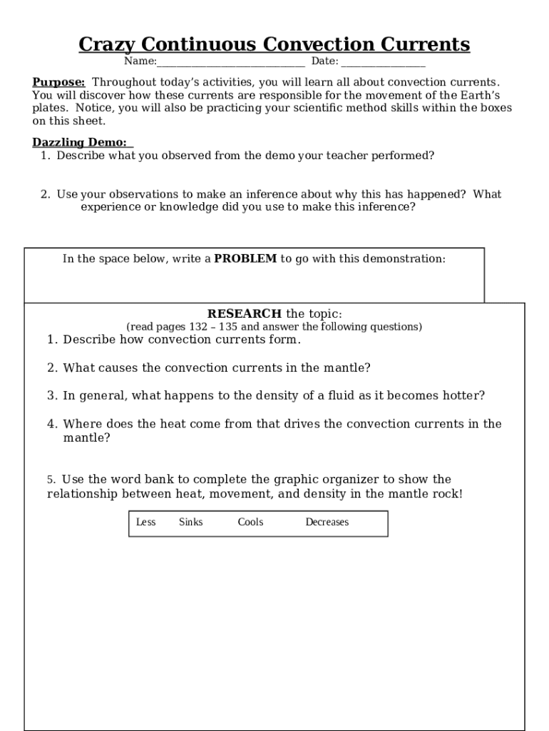 graphic organizer convection currents Doc Template | pdfFiller
