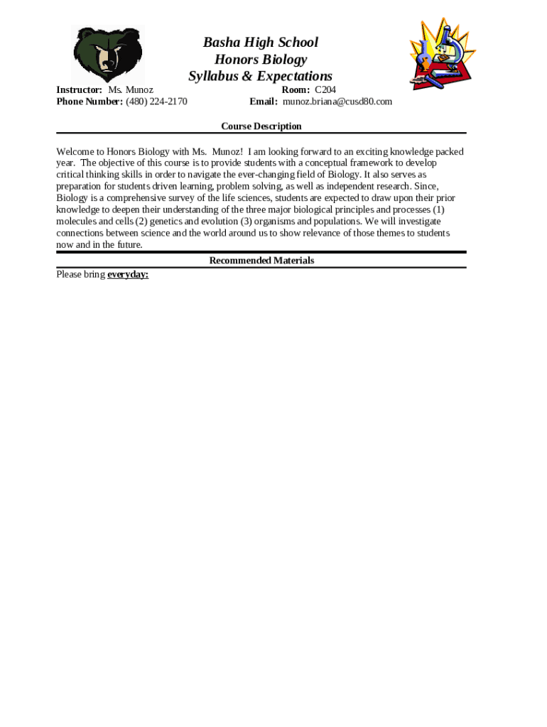 Syllabus & Expectations Doc Template | pdfFiller