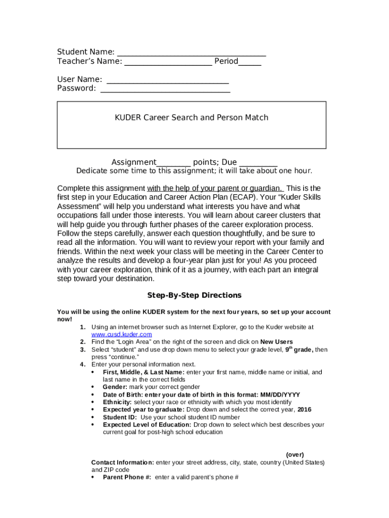 KUDER Career Search and Person Match Doc Template | pdfFiller