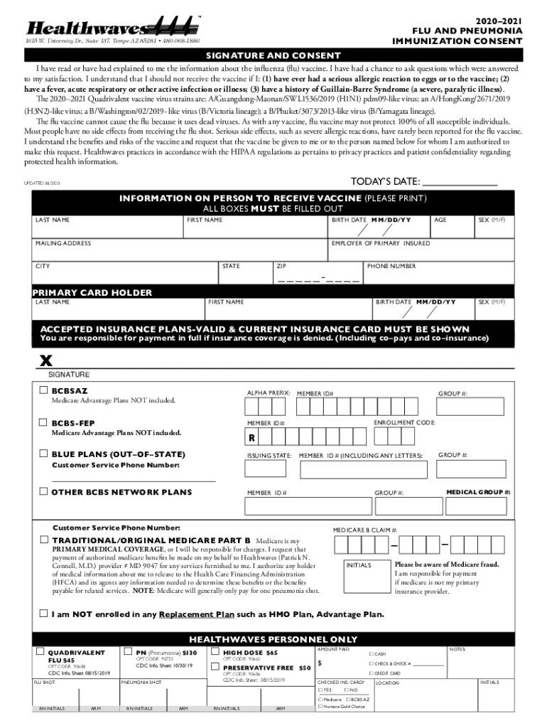Fillable Online Flu-Pneumonia Consent Form Fax Email Print - pdfFiller
