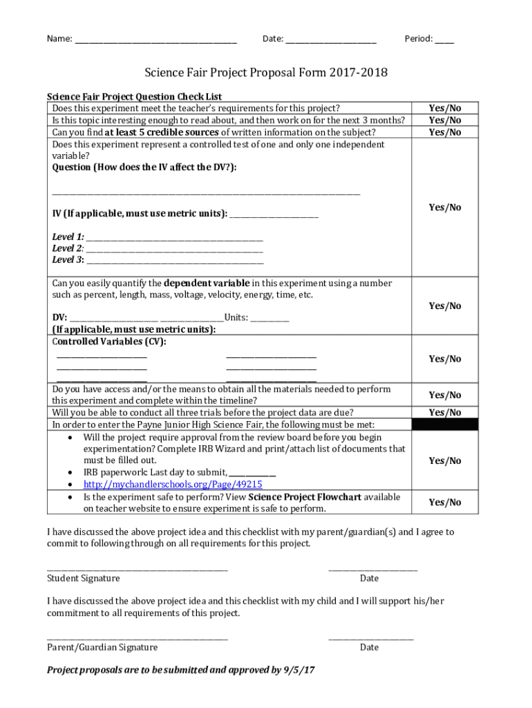 Fillable Online Science Fair Project Proposal Form 2017-2018 Fax Email ...