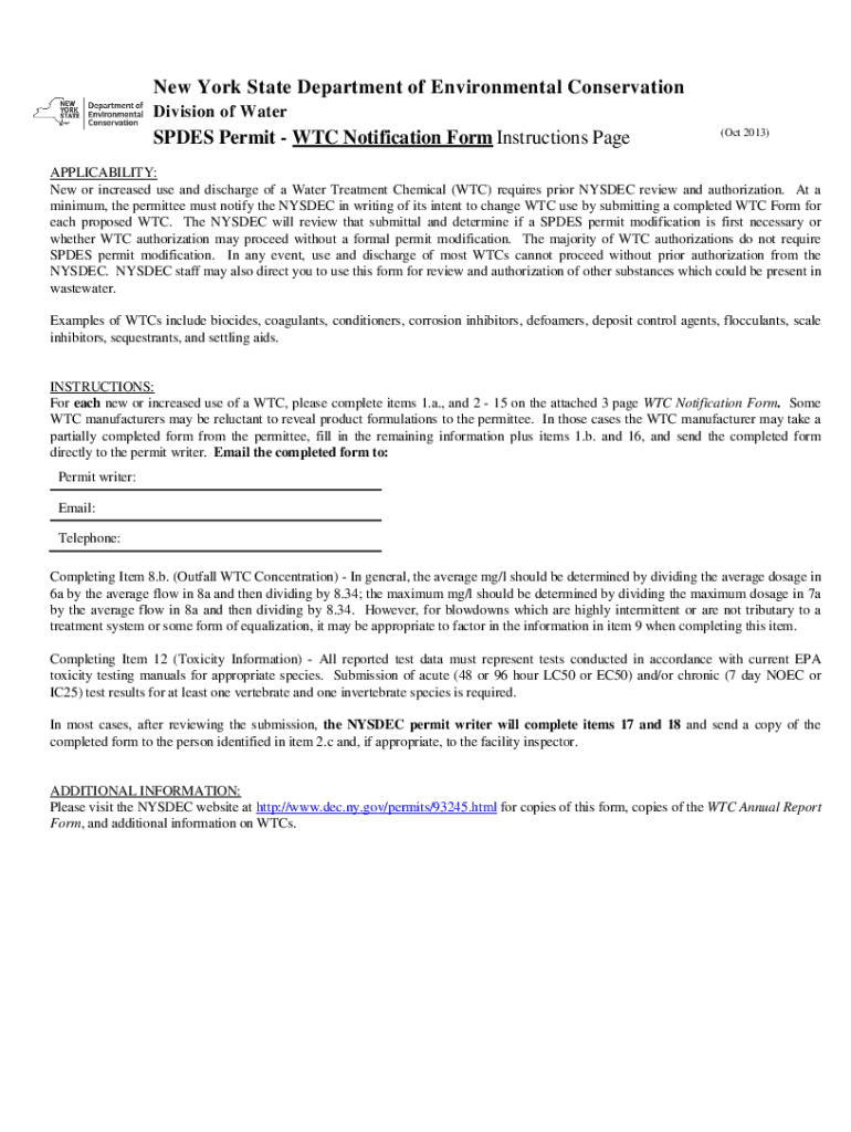 Fillable Online www1 dec state ny WTC Notification Form. SPDES Permit ...