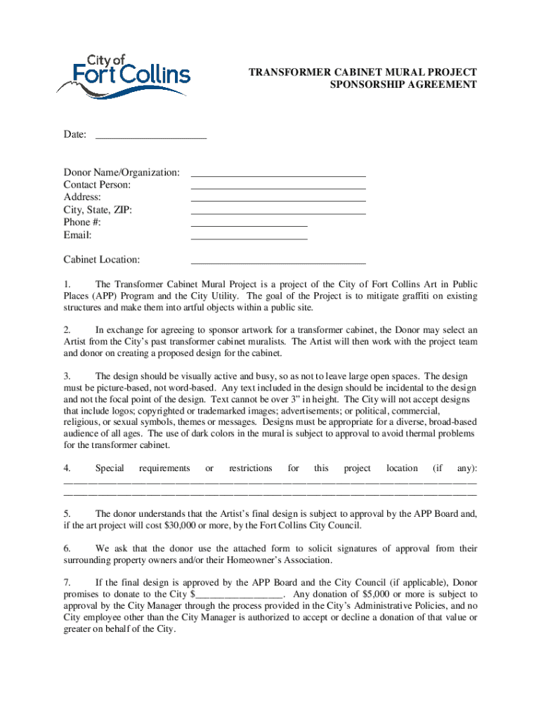 Fillable Online Transformer Cabinet Mural Agreement 2020 - City of Fort ...