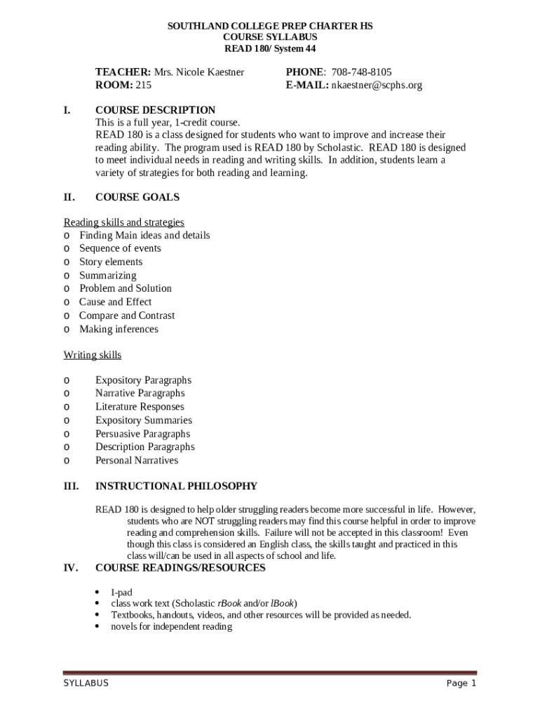 READ 180/ System 44 Doc Template | pdfFiller