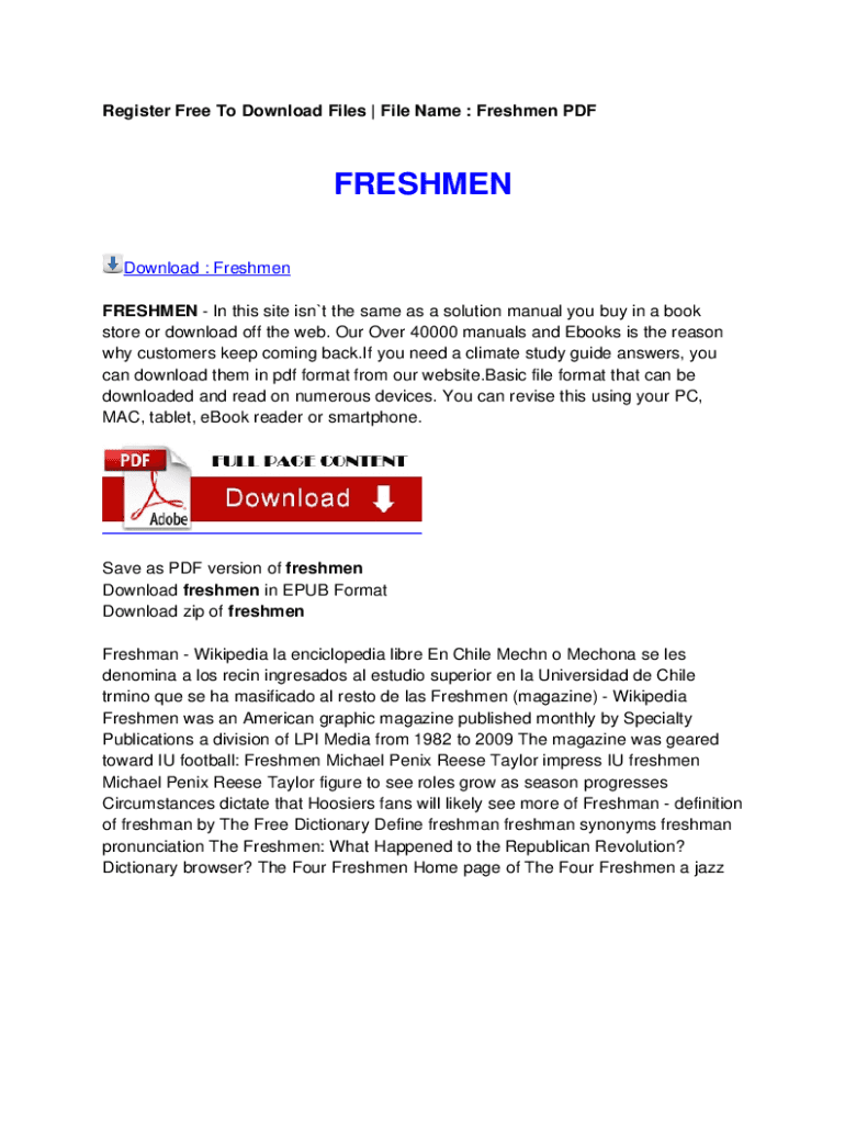 Fillable Online Free Freshmen PDF. Download Freshmen PDF Fax Email ...