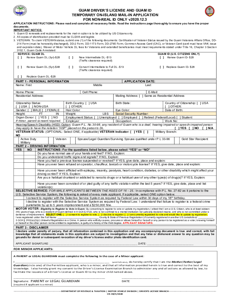 Fillable Online Real ID Requirements - Guam Department of Revenue and ...