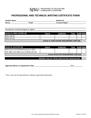 Fillable Online professional and technical writing certificate form Fax ...