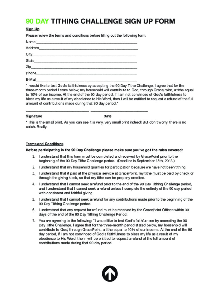 Fillable Online 90 day tithing challenge sign up form - Clover Sites ...