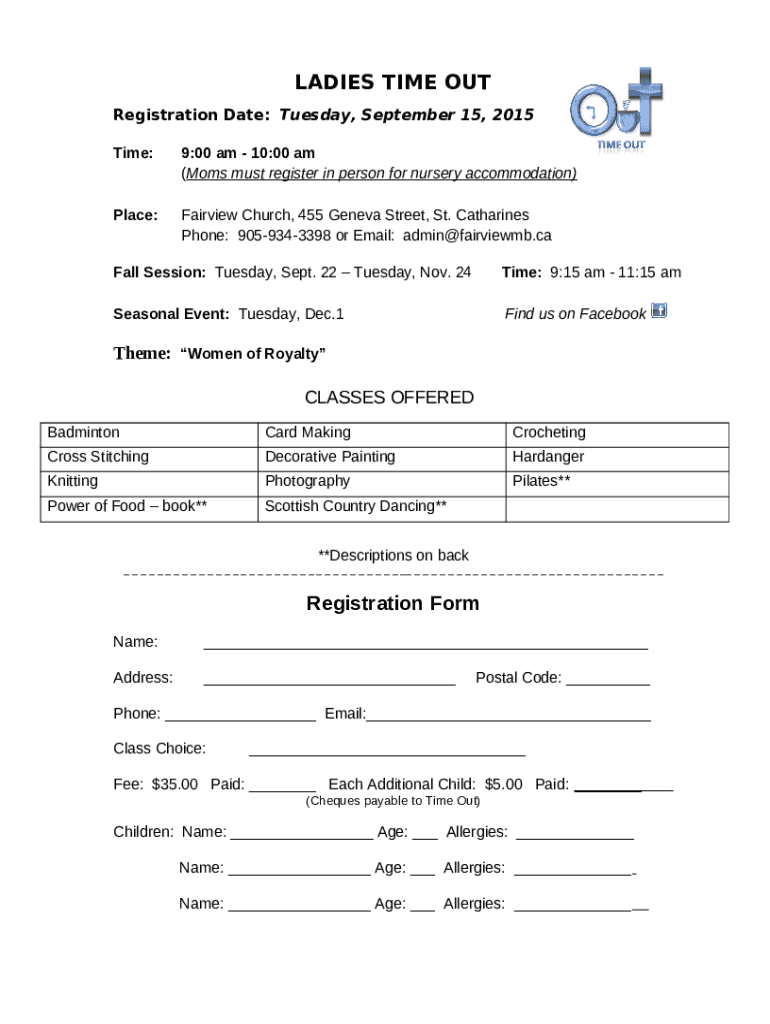 LADIES TIME OUT Doc Template | pdfFiller