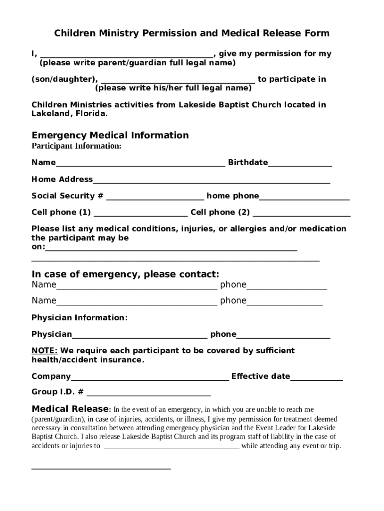 Permission and Medical Release - Clover Sites Doc Template | pdfFiller