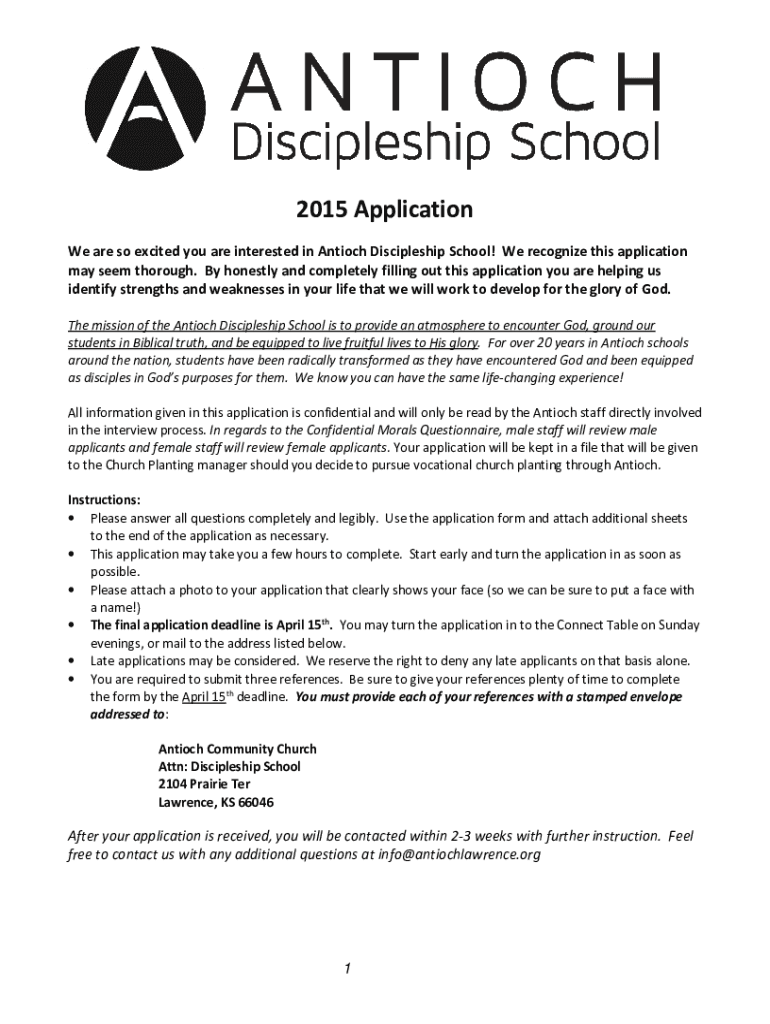 Fillable Online Changing the World Through Discipleship - Antioch ...