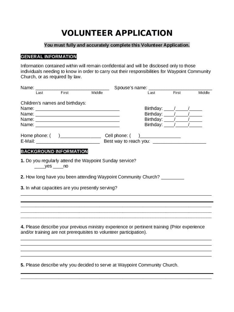 You must fully and accurately complete this Volunteer Application Doc ...