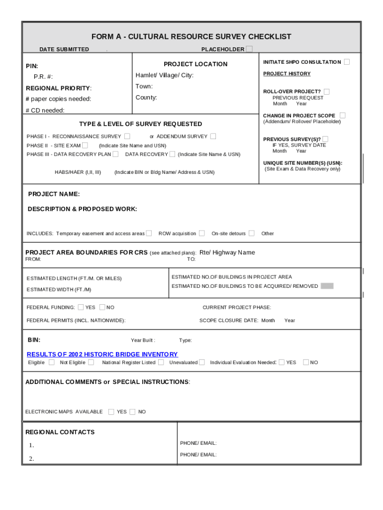 A - CULTURAL RESOURCE SURVEY CHECKLIST Today's ... Doc Template | pdfFiller