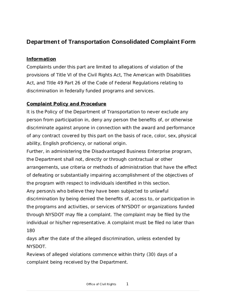 Department of Transportation Consolidated Complaint Doc Template ...