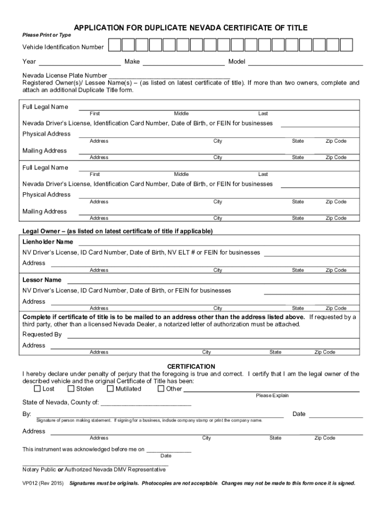 Can I Get A Copy Of My Car Title Online In Nevada Fill Out Sign 