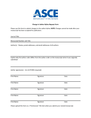 Fillable Online Change in Author Byline Request Form NOTE Fax Email ...