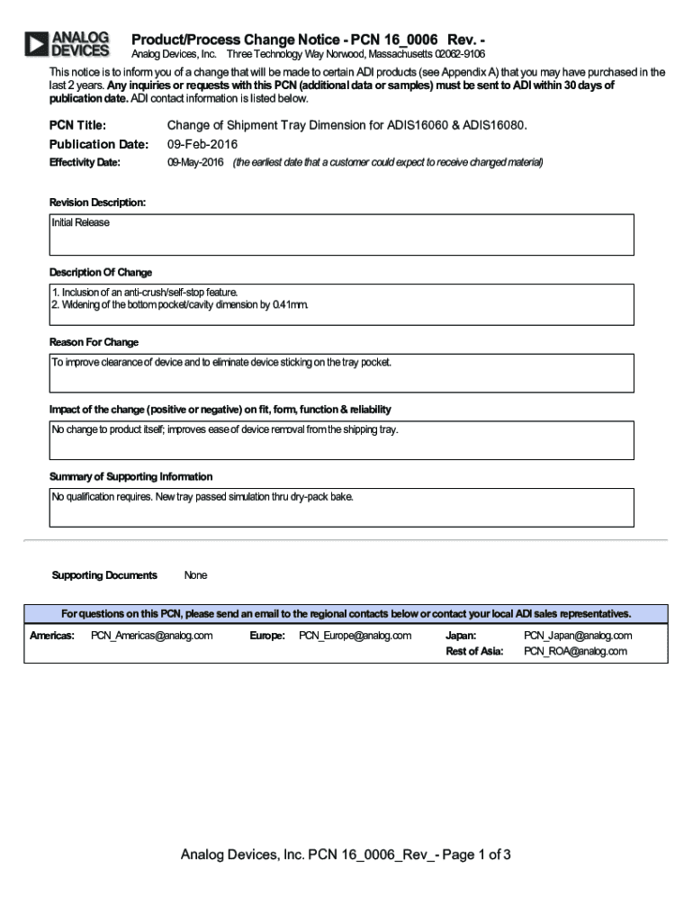 Fillable Online ADI PCN 16 0006 Rev - Form Fax Email Print - pdfFiller
