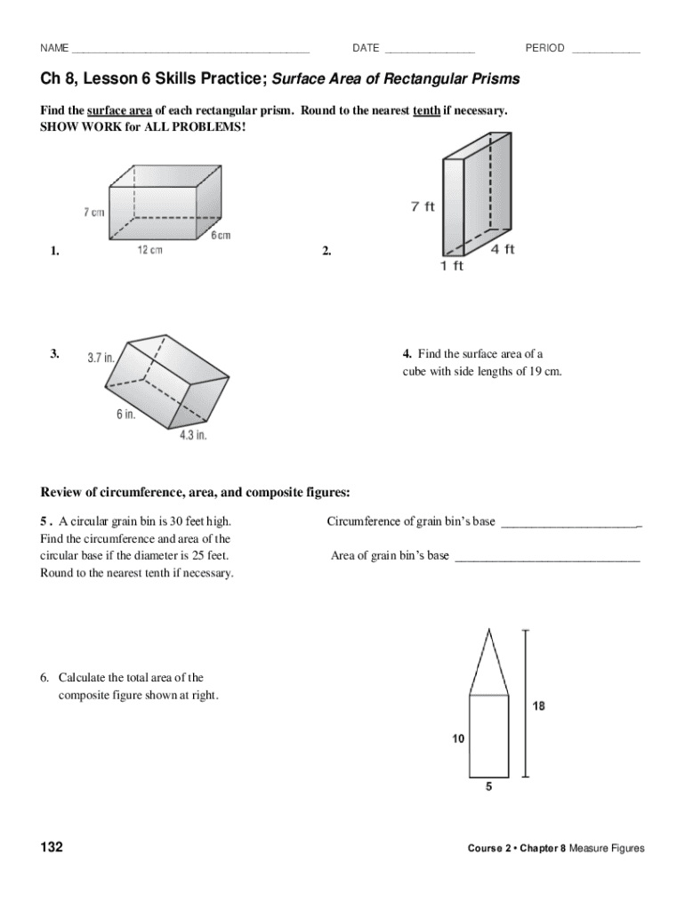 Fillable Online Ch 8, Lesson 6 Skills Practice; Surface Area of ...