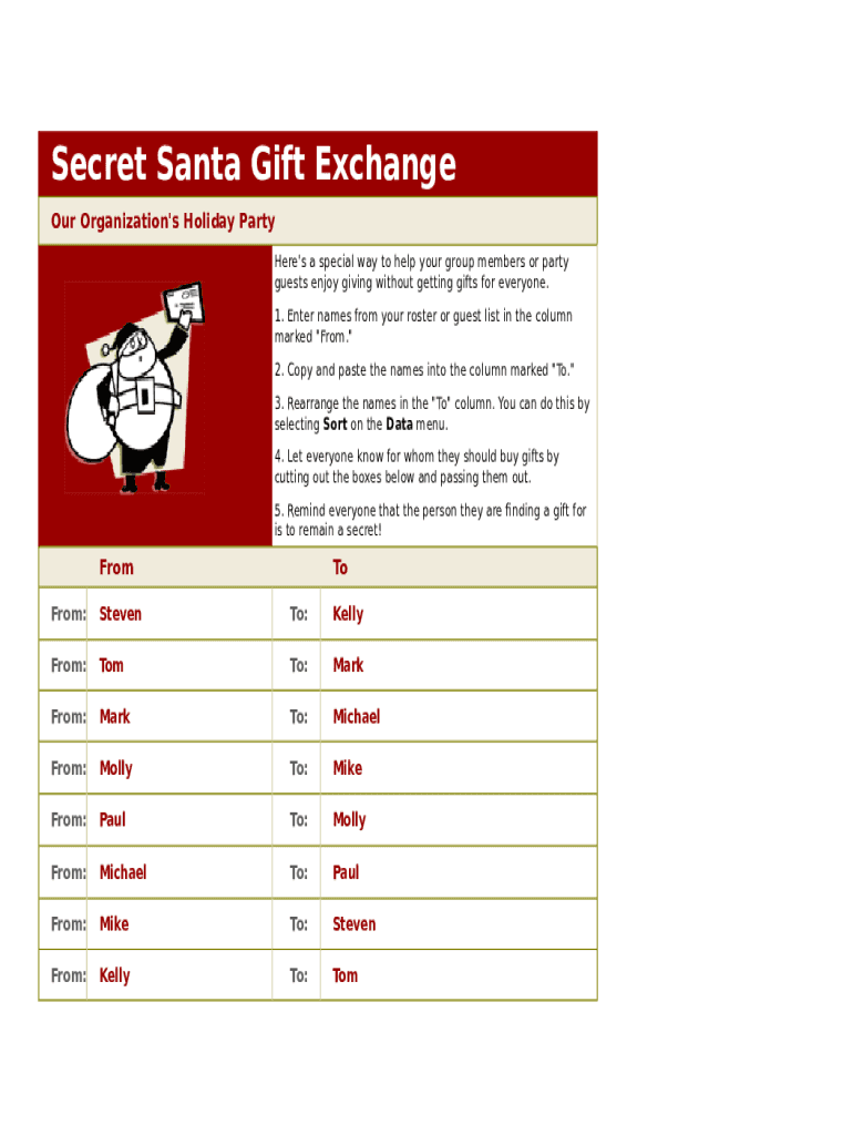 Secret Santa Form Fill Online Printable Fillable Blank PdfFiller
