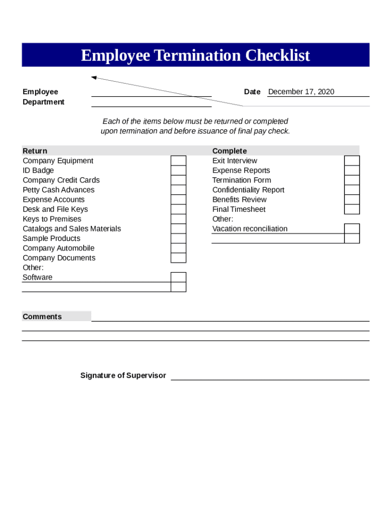 Employee Termination Checklist Fill And Sign Printable Template 