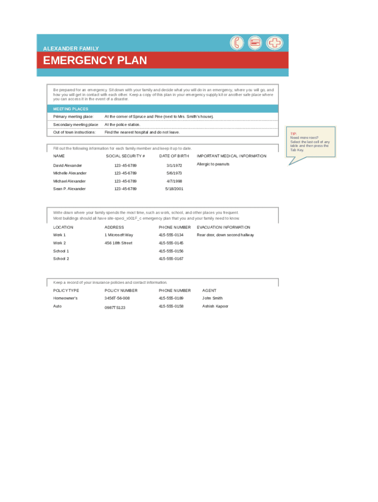 Emergency Family Plan Template - Fill Out, Sign & Share Online | pdfFiller