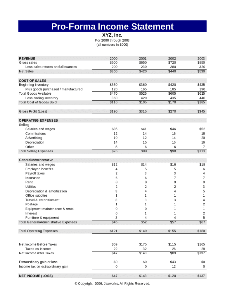 Proforma Income Statement Template Fill Online Printable Fillable Blank PdfFiller