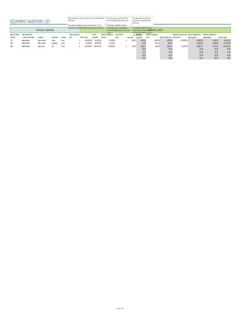 Equipment Inventory List Form - Fill Online, Printable, Fillable, Blank ...