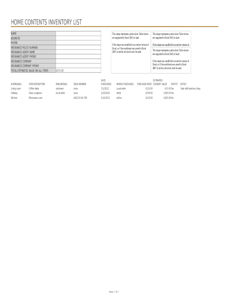 Home Contents Inventory List - Fill and Sign Printable Template Online ...