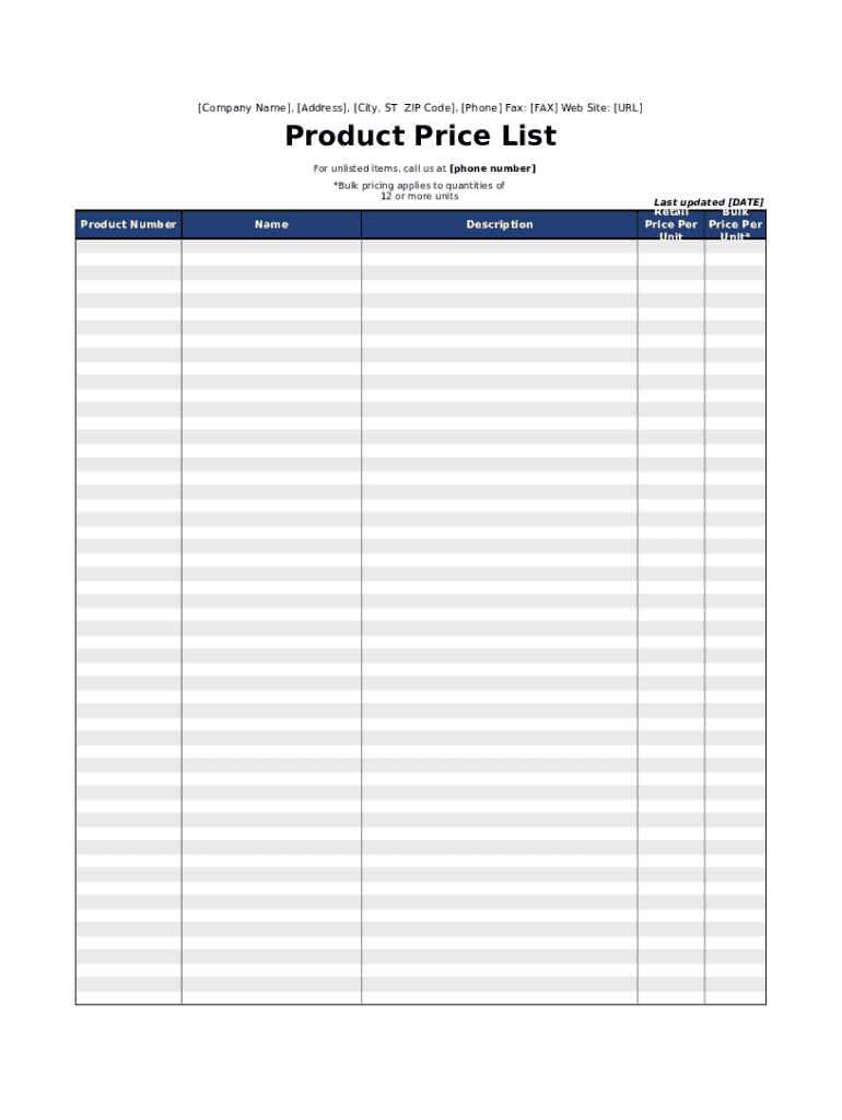 Price List Price List - Fill and Sign Printable Template Online | US ...